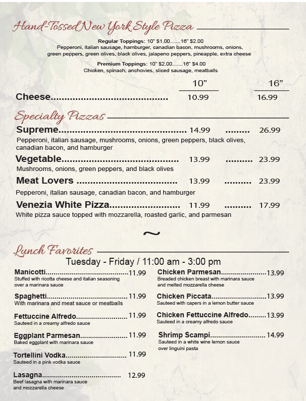 Menu - Venezia Trattoria